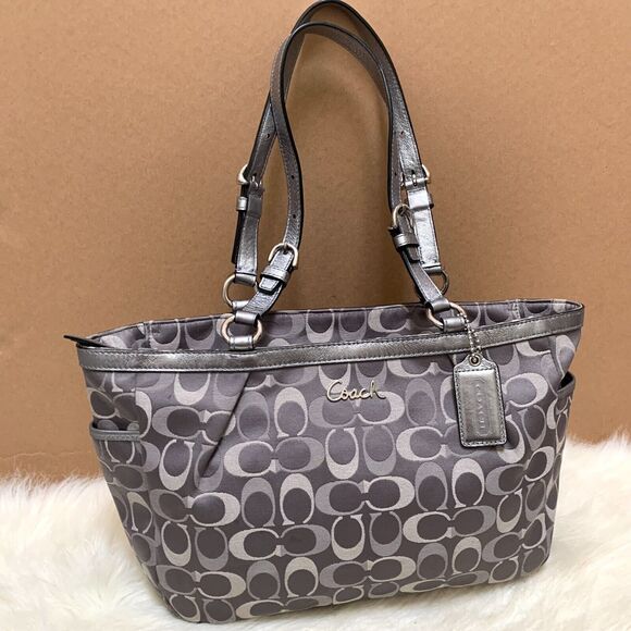 Coach | Bags | Coach Tricolor Graysilver Optic Sateen Signature Pleated ...